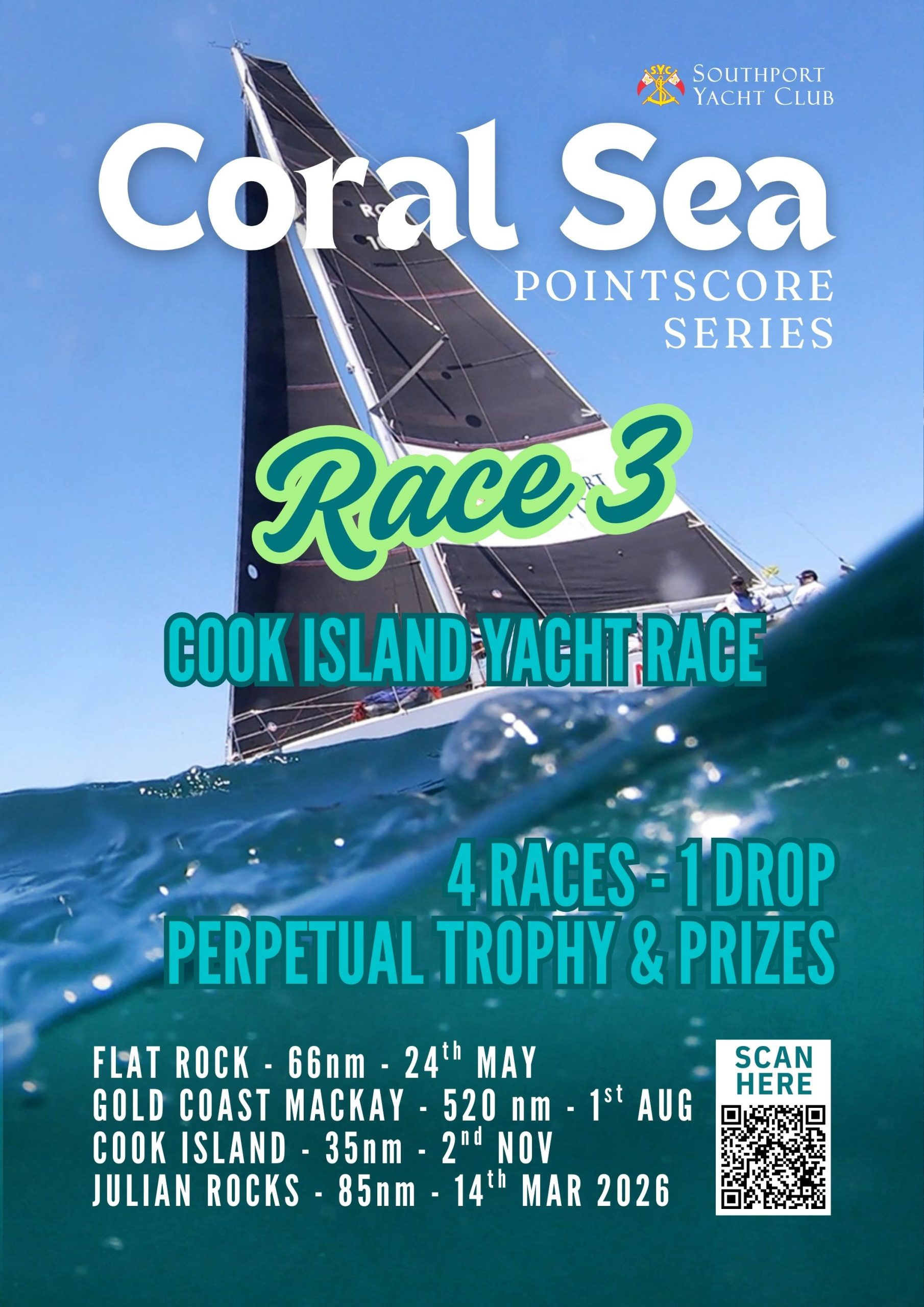 Coral Sea Pointscore Race 3 Poster - Cook Island - Southport Yacht Club